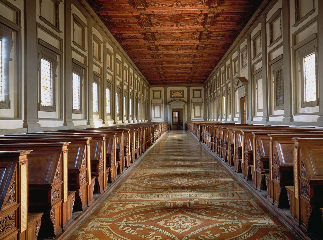 The Reading Room of the Laurentian Library, designed by Michelangelo Buonarroti